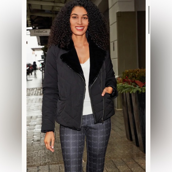 ecru | Jackets & Coats | Ecru Reversible Faux Fur Black Down Jacket ...